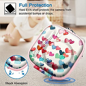 Fintie Protective Case for Fujifilm Instax Mini 12/11/Mini 9/ Mini 8/ Mini 7s/ Mini 90/ Mini 70 Instant Camera - Shockproof Hard Shell Carrying Case with Removable Adjustable Strap, Raining Hearts