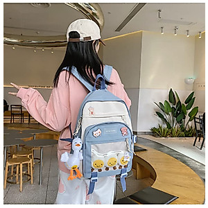 HACODAN Kawaii Backpack Ita Bag Lovely Pin Bag Japanese Aesthetic with Cute Pendant and Pins for Girls High School Book Bags for School (Blue)