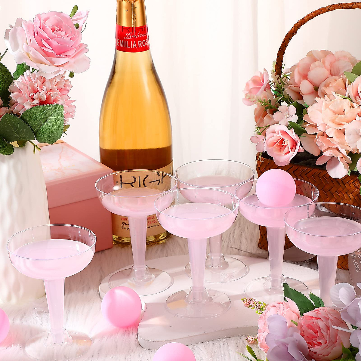 Hoolerry 28 Pcs Prosecco Table Tennis Game Set Include 22 Plastic Cups and 6 Balls for Bachelorette Party Girls Night, Birthday, Bridal Shower Game