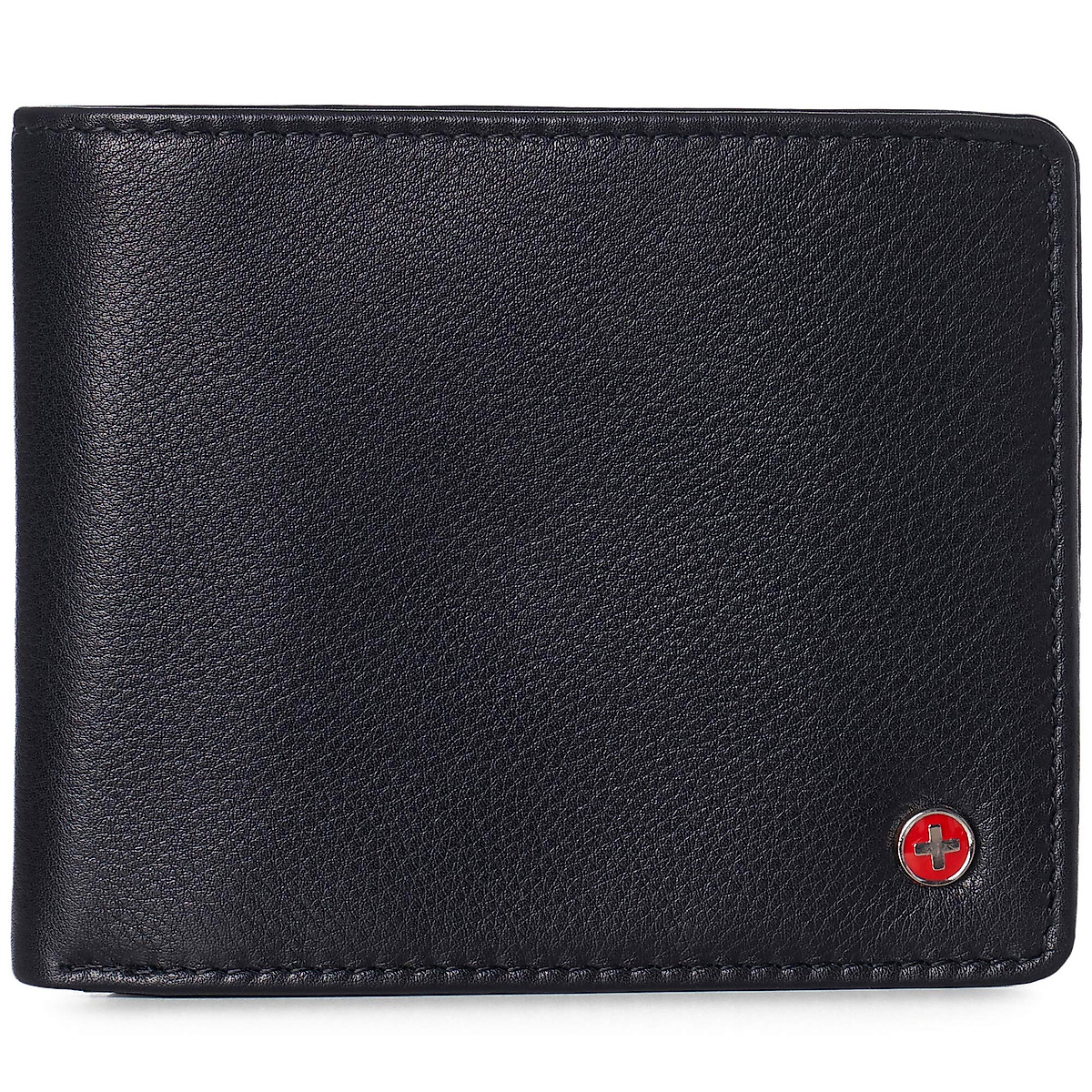 Alpine Swiss RFID Luka Men's Flip ID Wallet Deluxe Capacity ID Bifold With Divided Bill Section Camden Collection Soft Nappa Black