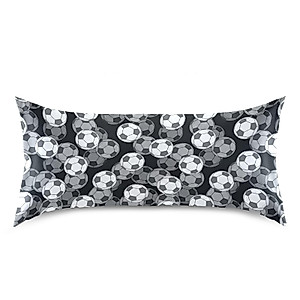 Football Sports Soccer Pillow Covers Silk Pillowcase for Hair and Skin Soft Breathable Smooth Cooling Satin Pillowcase Standard Size Pillow Case for Bedroom Bed Women Boys Girls (20x26 Inch)