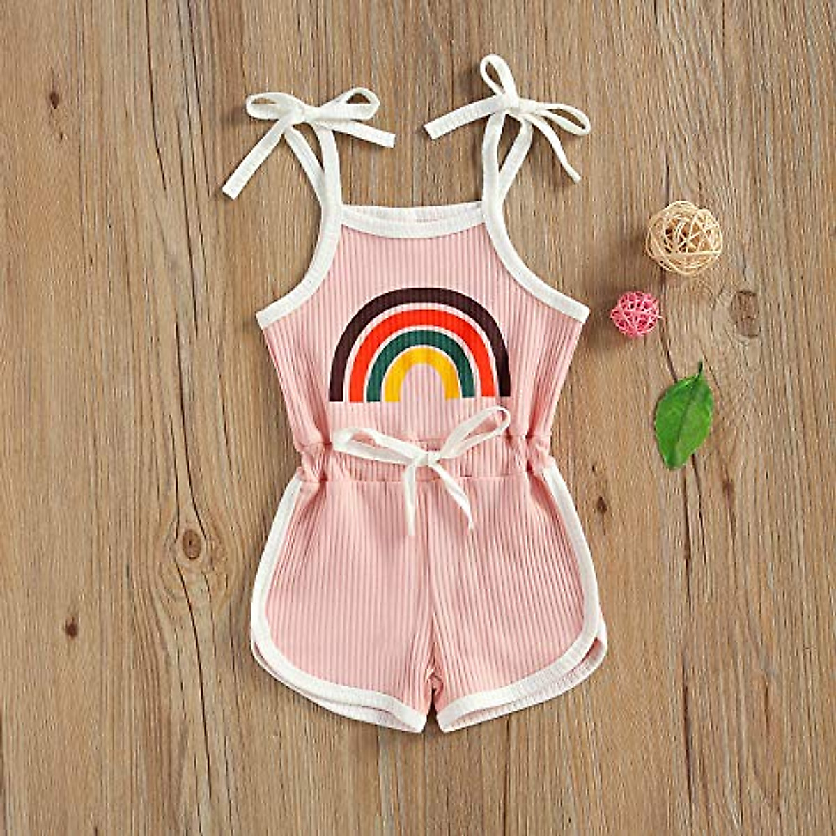 DuAnyozu Toddler Baby Girl Sleeveless Halter Jumpsuit Ribbed Romper Shorts Playsuit Rainbow Outfit Cute Summer Clothes (2-3T, A Pink)