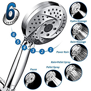 Atthomie Modern Shower Head with 6 Spray Settings, Anti-Clog Detachable & Removable, 60 Inch Stainless Steel Hose, Adjustable Brass Joint, Tool-Free Installation