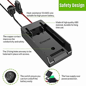 Power Wheel Adapter with Fuse & Switch, Secure Battery Adapter for Greenworks 40V Lithium Battery, with 12 Gauge Wire, Good Power Convertor for DIY Ride On Truck, Robotics, RC Toys and Work Lights