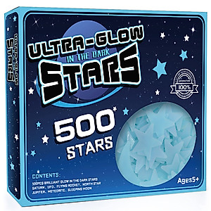 500Pcs 3D Glow in the Dark Stars Blue Glow in the Dark Stars for Ceiling Space Wall Decals Glowing Astronaut Universe Planet Galaxy Wall Stickers Ceiling Decorations for Boys Kids Bedroom Decor (Blue)