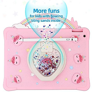[Super Cute Rainbow Handle Unicorn Case] Pop it Case iPad Mini 6th Generation 2021 (8.3 Inch) Cover for Kids Girls with Hand Strap and 360° Rotating Stand - Pink