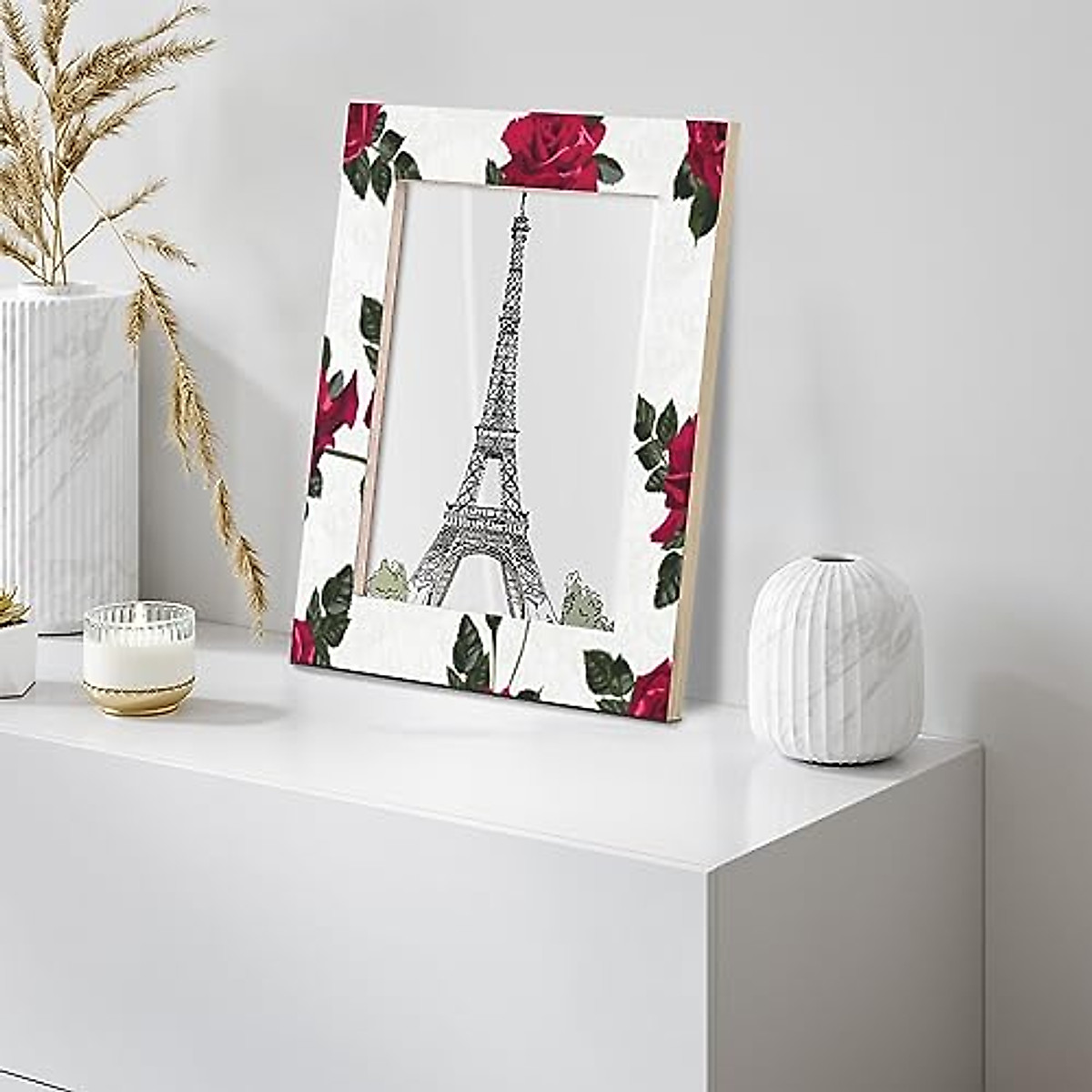 POFATO Red Rose Art Pattern 8x10 Picture Frame Wood Photo Frame for Tabletop Display Wall Mount Picture Frame Display 8 x 10 Inch Photo Wall Decor Home Gift Frames