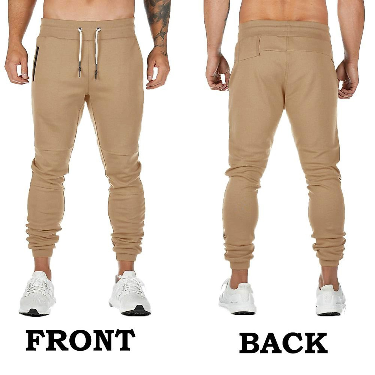 AOTORR Men's Slim Fit Joggers Casual Slim Sweatpants Workout Running Track Pants with Zipper Pockets Khaki L