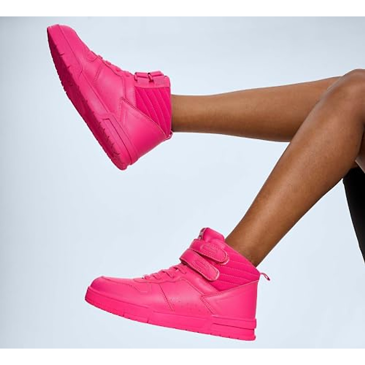 LUCKY STEP Women's High Top Fashion Sneakers Basketball Ankle Boots Walking Tennis Shoes Platform Hook and Loop Casual Faux Leather Sneaker(Hot Pink,8B(M) US)