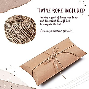 Pillow Boxes, 100-Pack Pillow Gift Boxes with Twine Rope, Kraft Mini Favor Boxes, 7.5 x 3.7 x 1.2 Inches