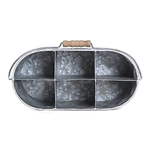 NIKKY HOME Galvanized Metal Caddy with 6 Compartments, Farmhouse Utensil Holder Rustic Utensil Caddy Carry-All Serveware Picnic Caddy Multipurpose Storage Bin with Handle - 12 x 5.5 x 9.5 inches