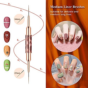 Raindon Nail Art Liner Brushes - Nail Art Design Pen Painting Tools Liner Brush UV Gel Polish Painting Nail Design Brush Metal Handle for Pulling Lines, Details (brown)