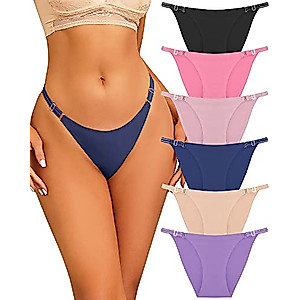 ROSYCORAL Womens Seamless Underwear Adjustable Undies No Show Hipster Bikini Panties Sexy Cheeky 6 Pack S-XL (L)