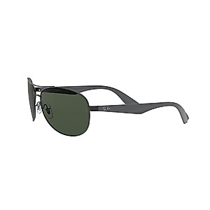 Ray-Ban Men's RB3526 Aviator Sunglasses, Matte Black/Dark Green, 63 mm