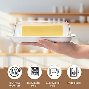 Hekeieon Butter Dish with Clear Lid, Butter Keeper, Easy Scoop,Butter Container Holds for East/West Coast Butter, Dishwasher Safe(White)