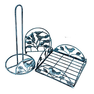 Cast Iron Bird & Tree Classic Napkin Holder/Tabletop Freestanding Tissue Dispenser, Turquoise