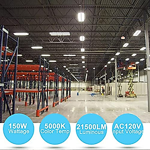 Lightdot 8 Pack LED High Bay Shop Light, 2FT (Large Area Illumination) 150W 21500LM [Eqv.600W MH/HPS] 5000K Daylight Linear Hanging Light for Warehouse, Energy Saving Upto 5600KW*8/5Yrs(5Hrs/Day)