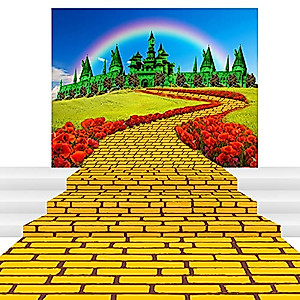 Road Runner Yellow Brick Road Runner and Emerald Castle Backdrop Party Decorations Yellow Brick Road Backdrop Floral Rainbow Photography Background Princess Decorations Party Supplies for Baby Shower