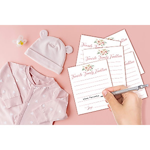 Baby Shower Game Set, Favorite Family Tradition, Floral Party Games(1 Standing Sign + 20 Note Cards), Blush Pink Baby Shower/Gender Reveal Party/Bridal Shower/Wedding Favor Decorations(A02)