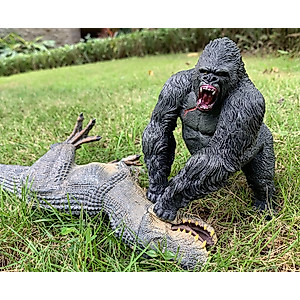 King Kong VS Vastatosaurus Rex Dinosaur Toys with Realistic Rock Action Figure Rampage Gorilla Fight Tarbosaurus Animal Figurines for Role Playing Story Telling Toy for Kids