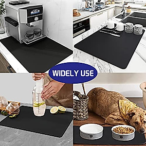 Coffee Bar Mat for Spill-proof, 24 x 16 Inch Hide Stain Abosrbent Mat | Non-Slip Rubber Backed Coffee Bar Accessories Under the Cofee Machines (Black)