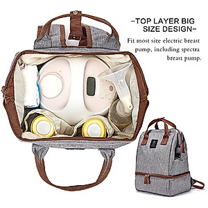 Breast Pump Bag with Cooler Layer, 3pcs Diaper Bag Baby Cooler & Wet Dry Bag Pouch Set - Brown Grey Color Diaper Bag Cooler Backpack Convenient for Mother to Working and Outdoor
