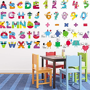 Colorful Alphabet Stickers Learning Wall Decals Alphabet Number Shape Educational Math Wall Stickers Peel and Stick Classroom Wall Decals Playroom Bedroom Decorations