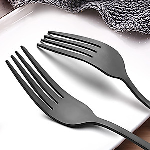 LIANYU Black Salad Forks Set of 12, Stainless Steel Silverware Flatware Forks, Appetizer Dessert Forks for Home Restaurant Wedding Party, Mirror Finish, Dishwasher Safe