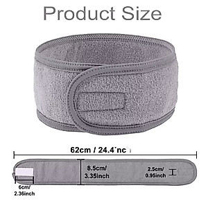 Afahok 2 Pcs Spa Facial Headband, Soft Adjustable Face Wash Headband with Magic Tape Terry, Cloth Stretch Make Up Wrap for Face Washing, Shower, Facial Mask, Yoga Grey