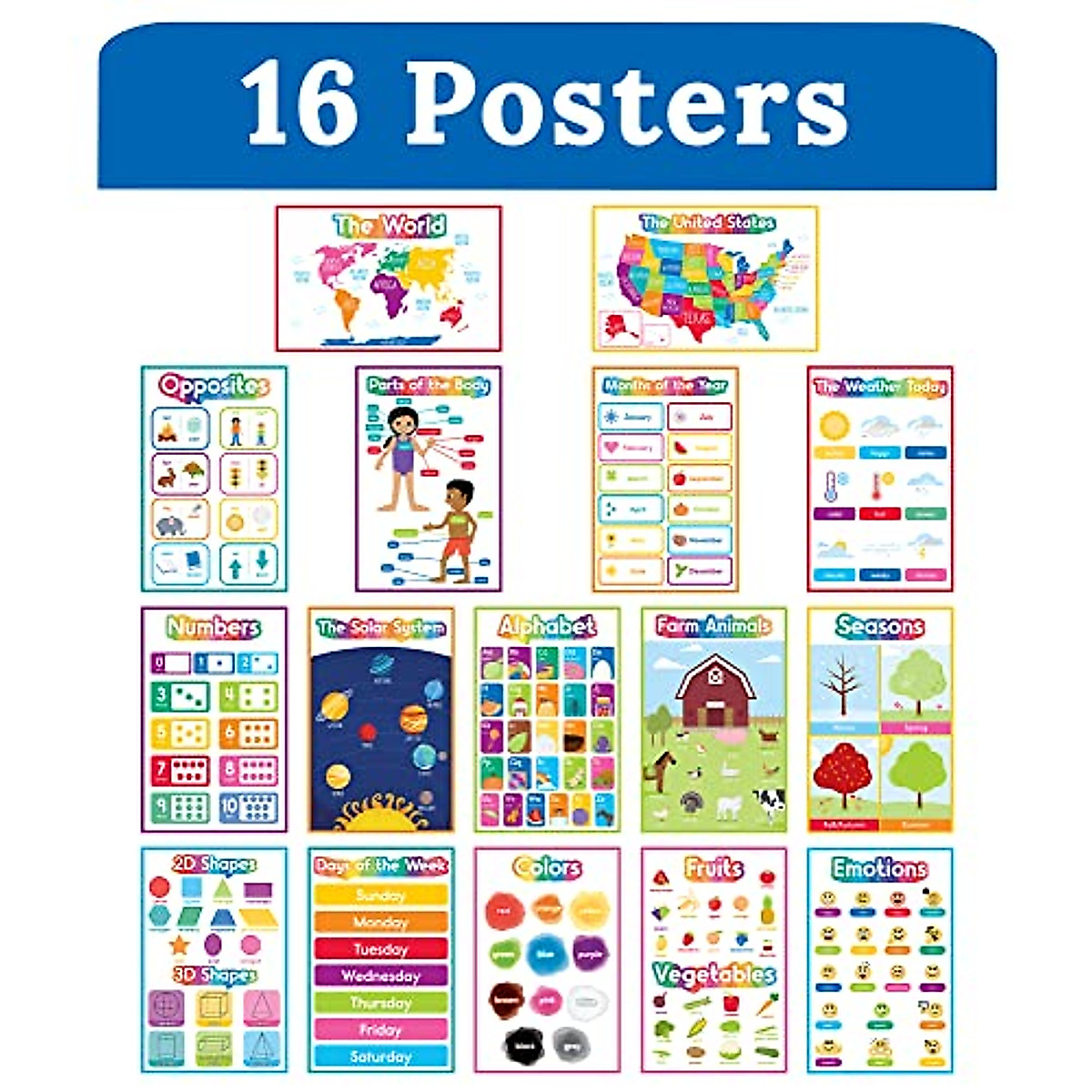 Carson Dellosa 16-Piece 11” x 17” Classroom Posters, Preschool Classroom Decorations, Kindergarten Educational Posters, 1st Grade Classroom Wall Decor, Learning Posters Bundle