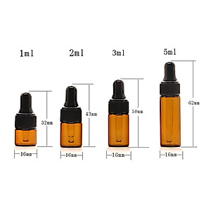 ConStore 100pcs Amber Glass Dropper Bottle Small Essential Oil Bottle with Glass Eye Dropper Empty Mini Lotion Dropper Vials Refillable Perfume Sample Vial Containers+2pcs dropper (1ml)