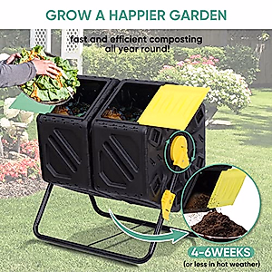 F2C Dual Chamber 37 Gallon Compost Tumbler All-Season Outdoor BPA Free Large Composter Bin w/ 2 Sliding Doors and Solid Steel Frame (37 Gallon)