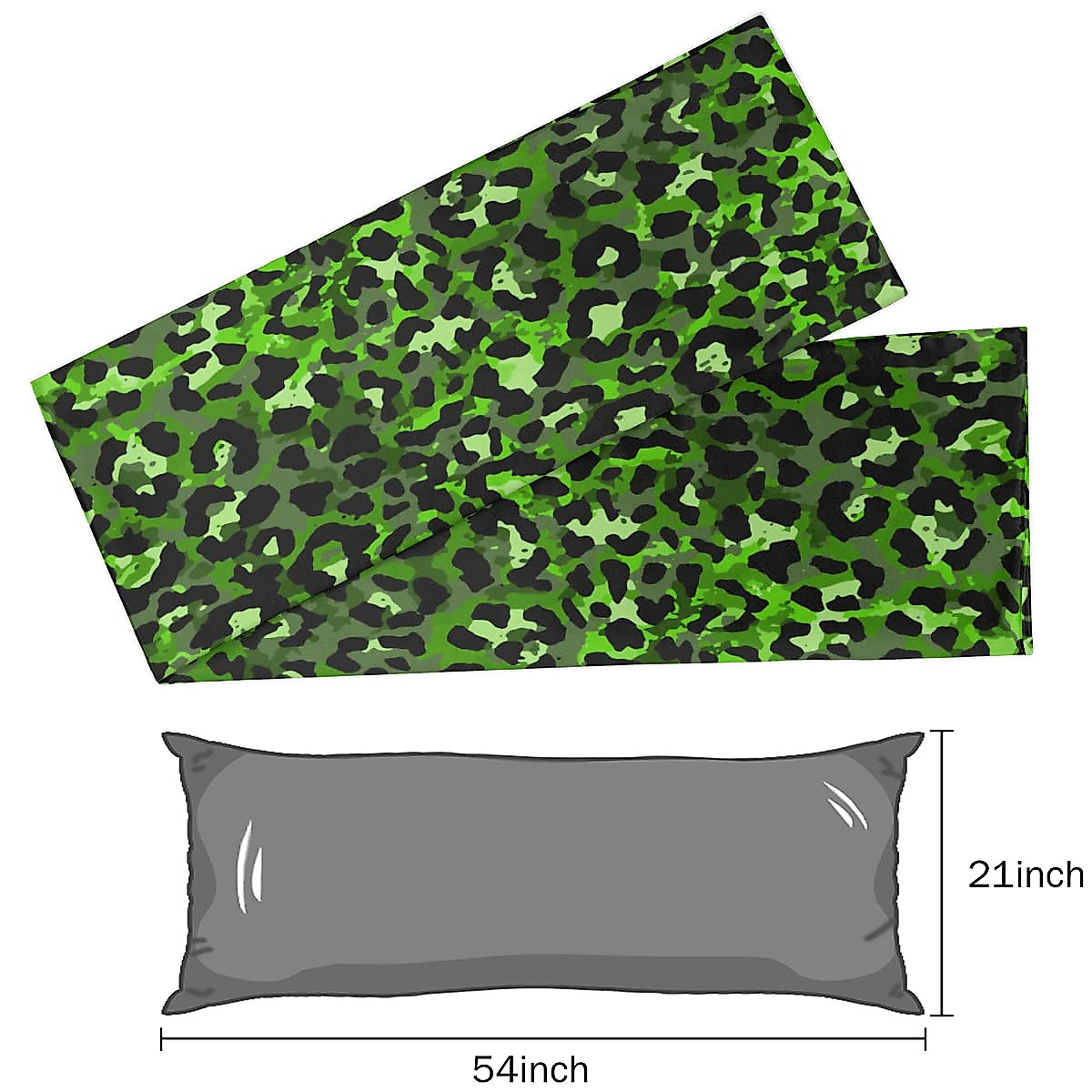 Satin Body Pillow Pillowcase for Hair and Skin Camo Leopard Grass Green Long Body Pillow Case Cover 21x54 Soft Breathable Body Pillow Cases