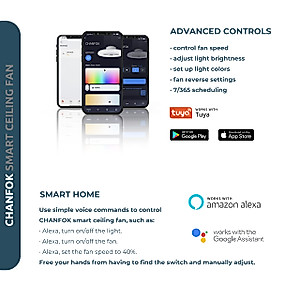 CHANFOK Ceiling Fan With Light Remote Control,Flush Mount Low Profile Ceiling Fan With Light Dimmable 6 Speed - Work with Alexa/Google Home