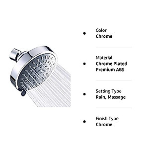 Shower Head High Pressure Rain Fixed Showerhead 5-Setting with Adjustable Metal Swivel Ball Joint - Relaxed Shower Experience Even at Low Water Flow & Pressure Aisoso