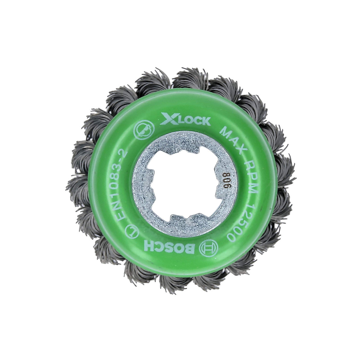 BOSCH WBX329 3 In. X-LOCK Arbor Stainless Steel Knotted Wire Single Row Cup Brush For Applications in Removing Weld Scale, Burrs and Corrosion, Preparing Painting Surfaces