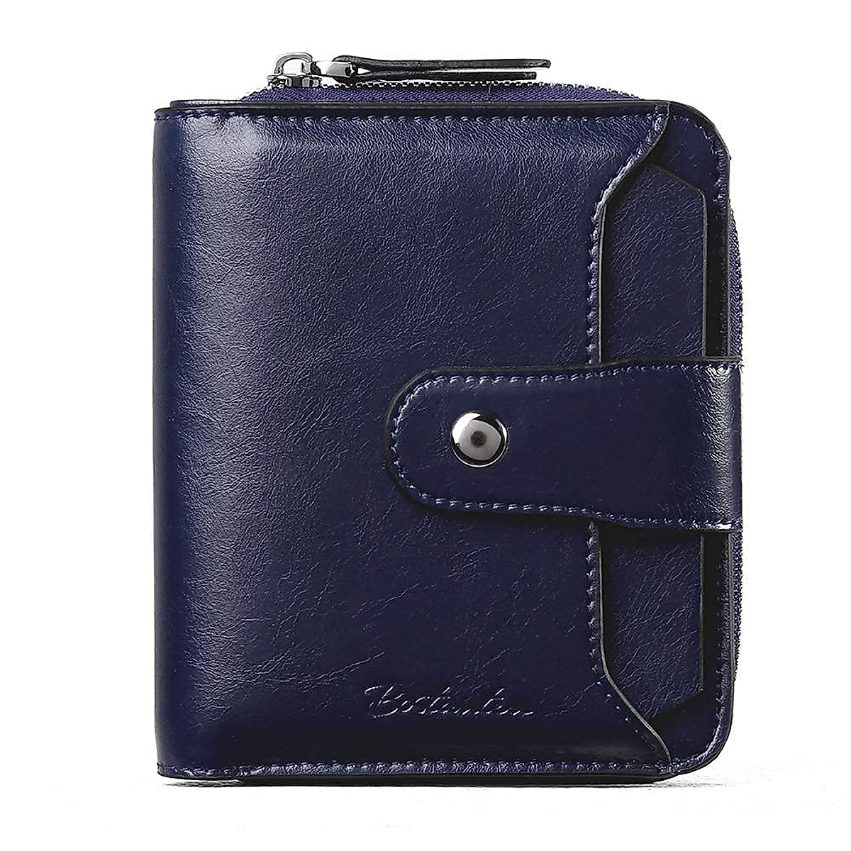 BOSTANTEN Women's Leather Designer Handbags Tote Purses Shoulder Bucket Bag Navy Blue Bundle with Leather Wallets for Women RFID Blocking Zipper Pocket Small Bifold Wallet Card Case