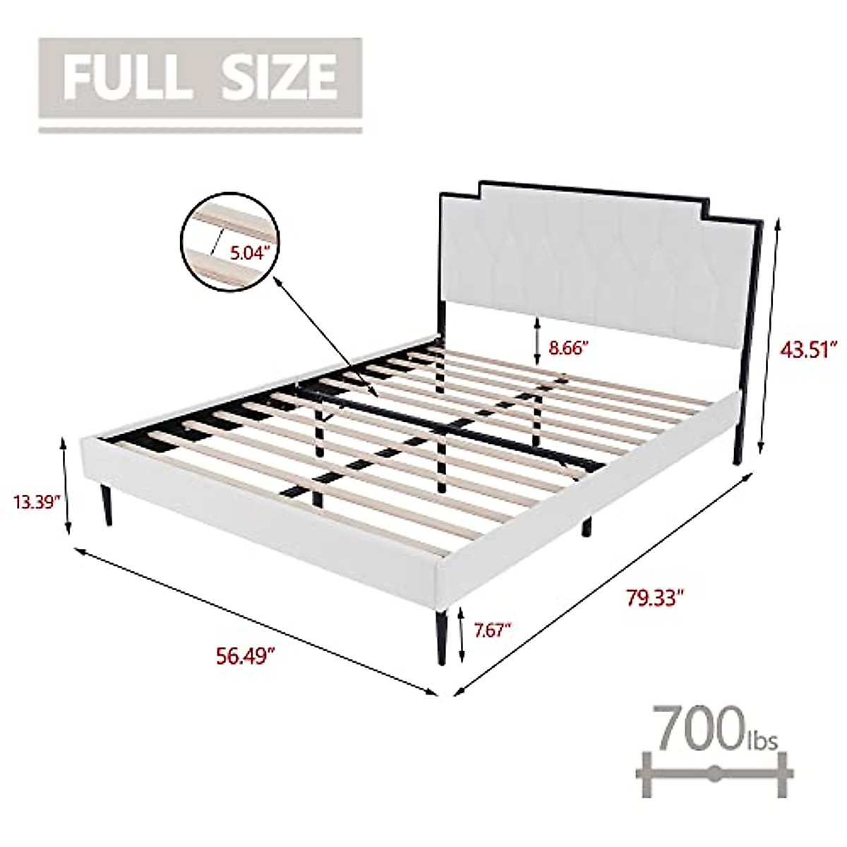 AGARTT Upholstered Platform Full Size Bed Frame with Headboard Premium Stable Wood Slat Support No Box Spring Required Light Grey