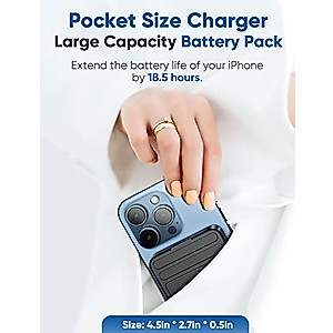 Magnetic Portable Charger - 5000mAh Mag-Safe Battery Pack with Foldable Stand, Mini Mag-Safe Power Bank, 20W USB-C Battery Pack for iPhone 12/13/14 Series, Wireless Charger for Outdoor Travel - Black