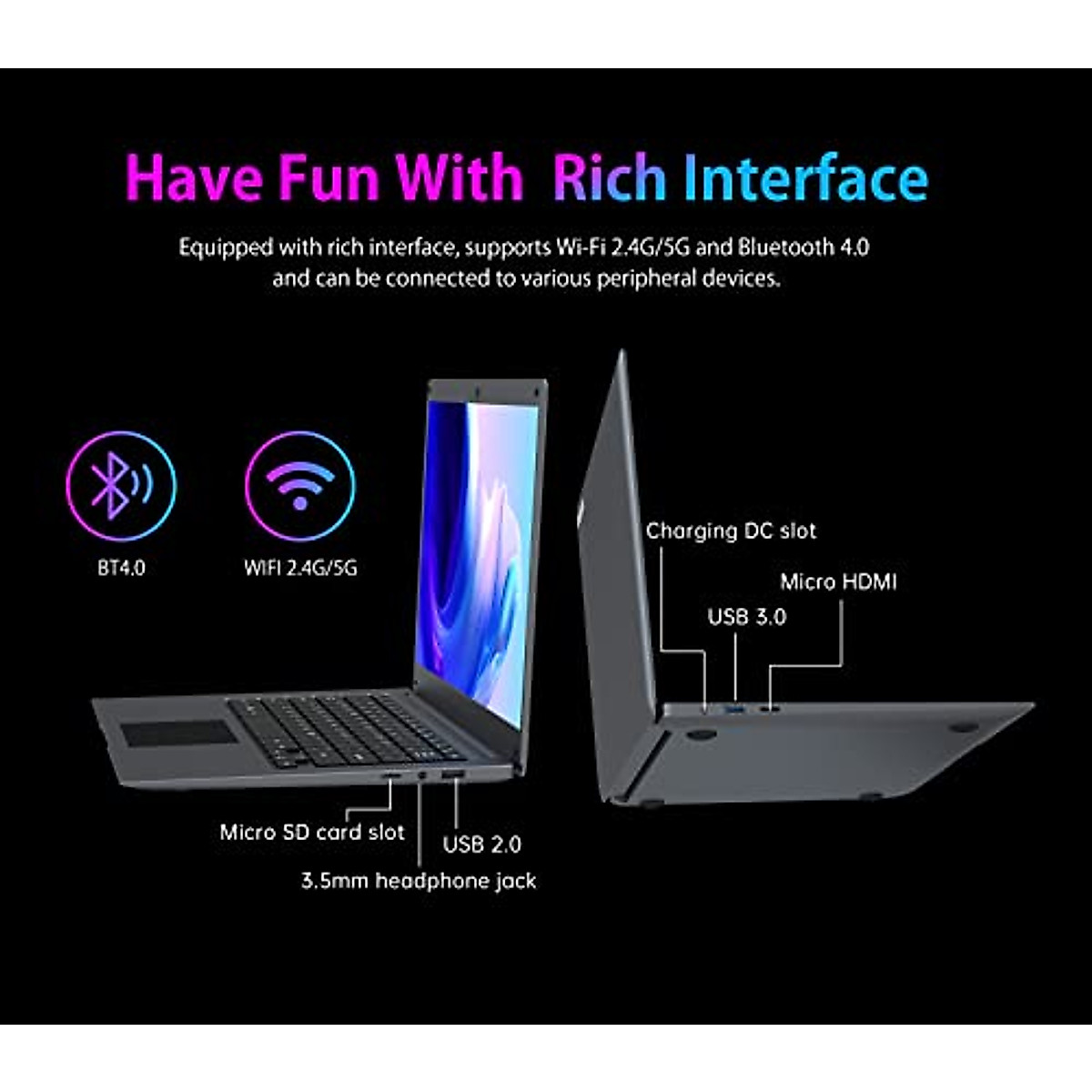 WAKST Laptop Windows 11, 13.3-inch Intel E3950 2.0 GHz Intel HD Graphics 500, 6GB RAM + 128GB SSD, Thin and Light Laptop, WPS Office, USB 3.0, Bluetooth, MHDMI, Grey