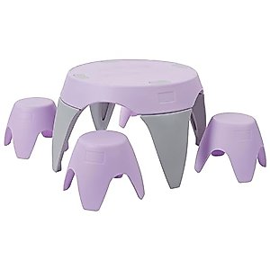 ECR4Kids Ayana Table and Stool Set, Outdoor Kids Table and Chairs, Light Purple/Light Grey, 5-Piece