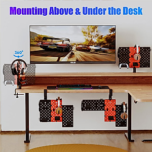 PUTORSEN Headphone and Controller Holder for Desk, Rotatable DIY Modular Headphones Holder & Controller Stand with Cable Hooks, Clamped Above/Under Desk for Xbox PS5 PS4 Switch Controller