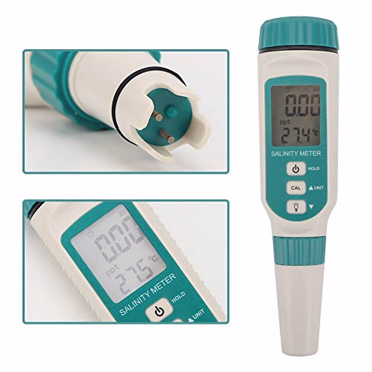 Digital Salinity Meter,Electronic Waterproof Water Quality Temp Test Meter ,0.00ppt-9.99ppt, 10.0ppt-50ppt Seawater Pool Aquarium Fish Multifunction Salinity Guage