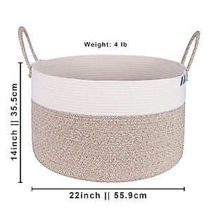 COMMIGLOW XXX-Large Cotton Rope Basket (22”x14”),100% Pure Cotton Woven Laundry Basket for Storage, Blanket Basket for Living Room, Baby and Dog Toy Storage Basket Bin with Handle, Light Brown
