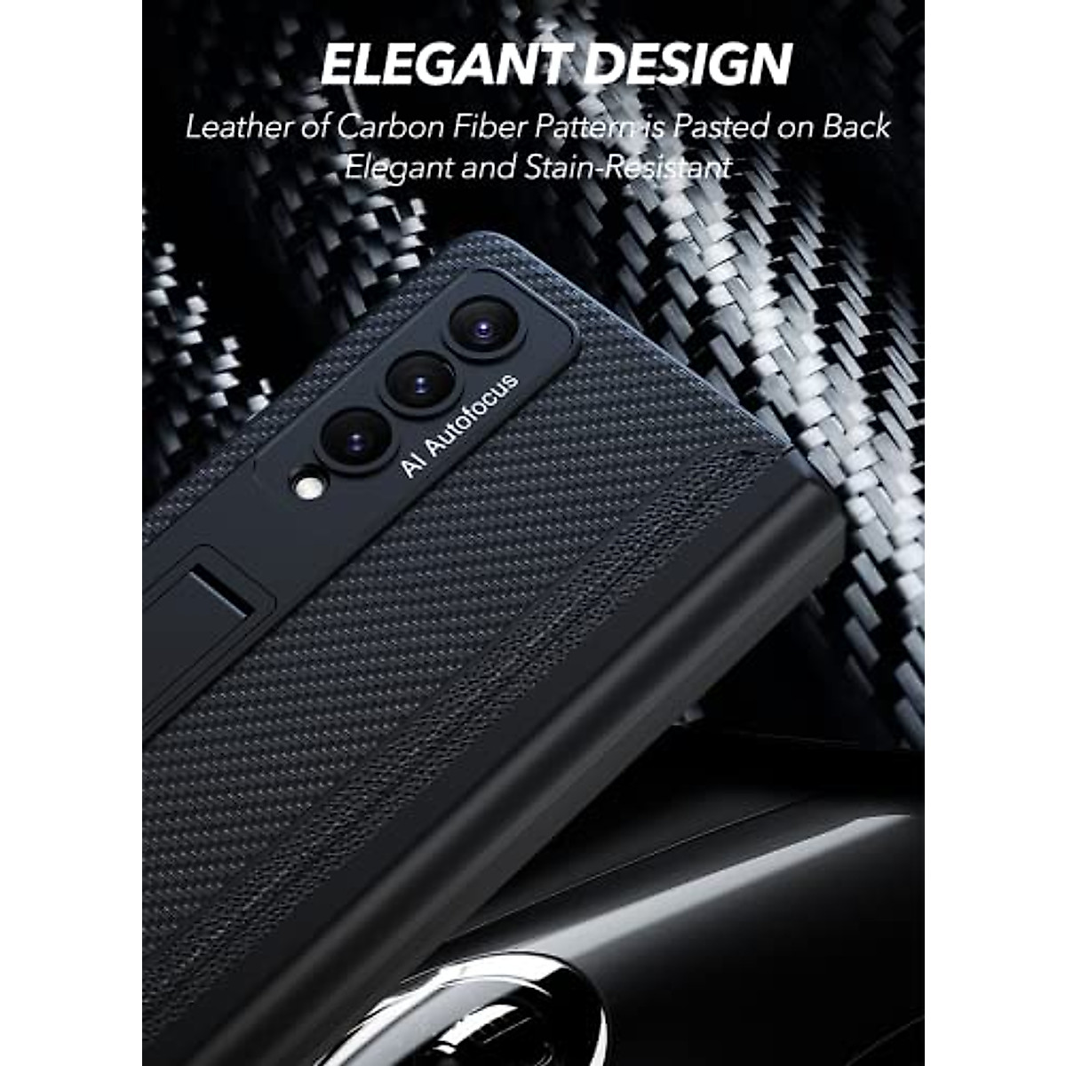 ELEPIK Armor PRO Series Case for Galaxy Z Fold 4 with Built-in Tempered Glass Screen Protector, Closed S Pen Holder [Avoid S Pen Lost], Hinge Protector, Kickstand, Wireless Charging (Black)