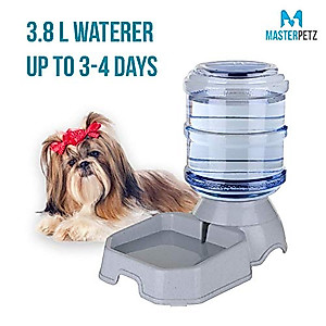 Automatic Dog Water Bowl with Wide Bowl for Dogs Cats Small Pets Under 30 lbs, 1 Gallon 3.8 Liter Capacity Replendish Gravity Waterer with Safety Twist Lock Opening, Dog Food Recipe eBook Included
