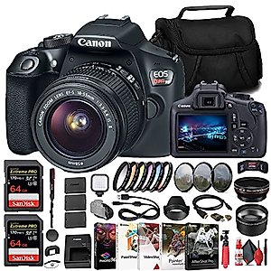 Canon EOS Rebel T6 DSLR Camera with 18-55mm Lens (1159C003) + 2 x 64GB Memory Card + Color Filter Kit + Filter Kit + 2 x LPE10 Battery + Wide Angle Lens + Telephoto Lens + Lens Hood + More (Renewed)
