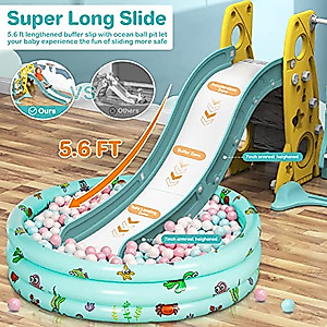 Amictoy Toddler Slide and Swing Set, 6 in 1 Kids Climber Playset for Toddlers Age 1-3, Freestanding Baby Slide Indoor Outdoor Playground w/Basketball Hoop, Swing and Ball Pool