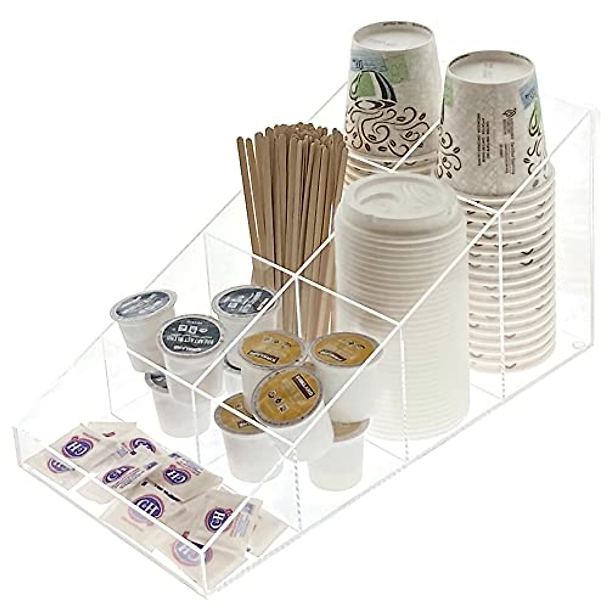 OnDisplay Java Joe Acrylic Breakroom.Kitchen Coffee Station Organizer for Cups/Lids/Sugar/Tea/Stirrers