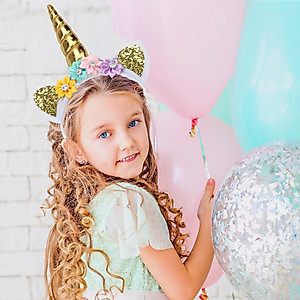 AHIER Unicorn Headband, Unicorn Horn Headbands, Gold and Silver Glitter Hairbands for Party